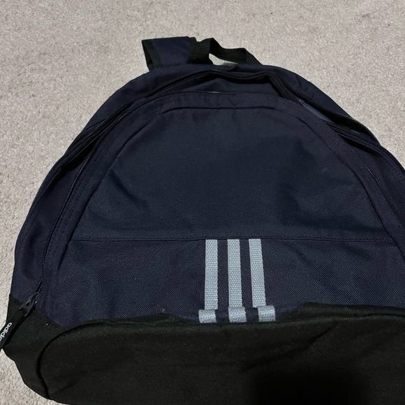 adidas | Bags | Adidas Dark Blue Backpack With Gray Stripes In Great ...